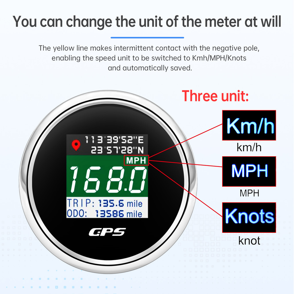 Jual New 52Mm Digital Gps Speedometer Tft Screen Trip Odo Mph Knot Km/H ...