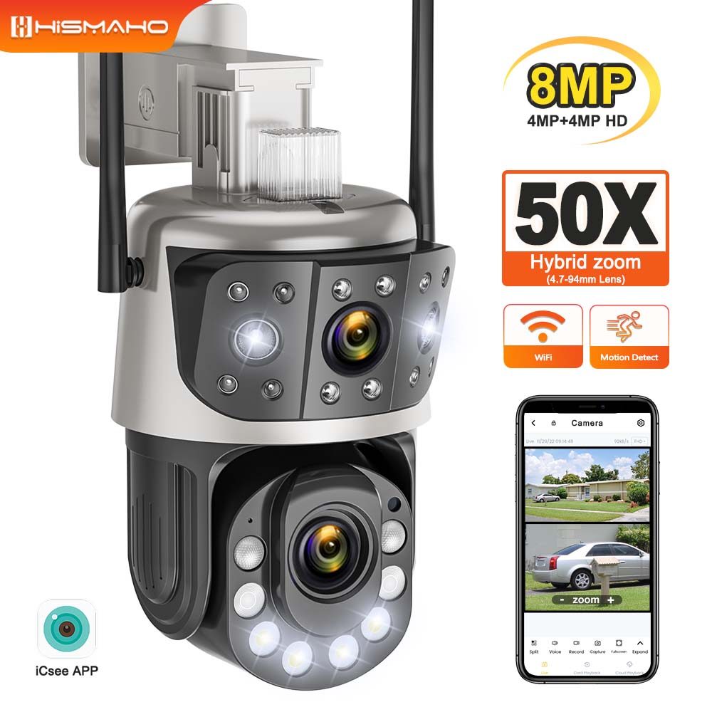 Jual Security Camera 50X Zoom 4K 8Mp Icsee Dual Screen Wifi Outdoor Ptz ...