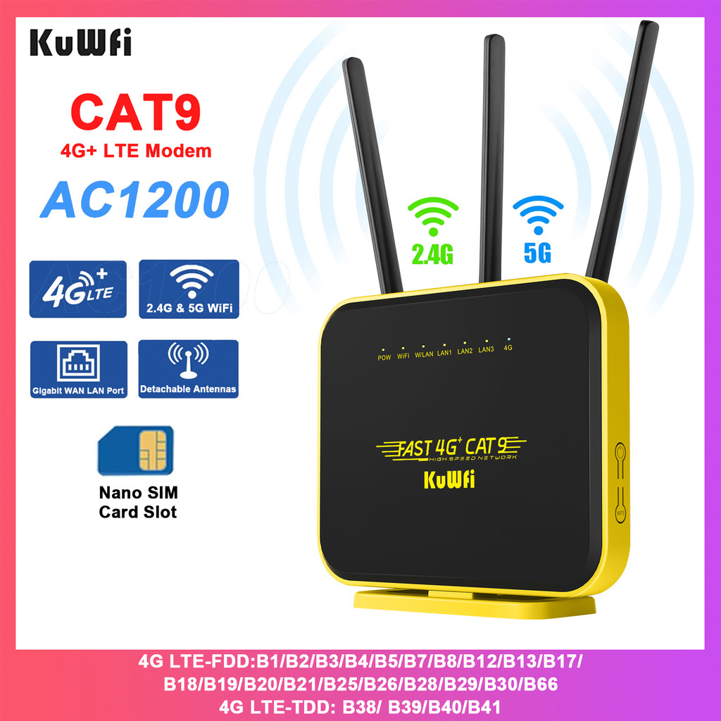 Jual Kuwfi Cat9 4G+ Router 1200Mb 2.4G 5Ghz Wifi Router 4G Lte Em ...