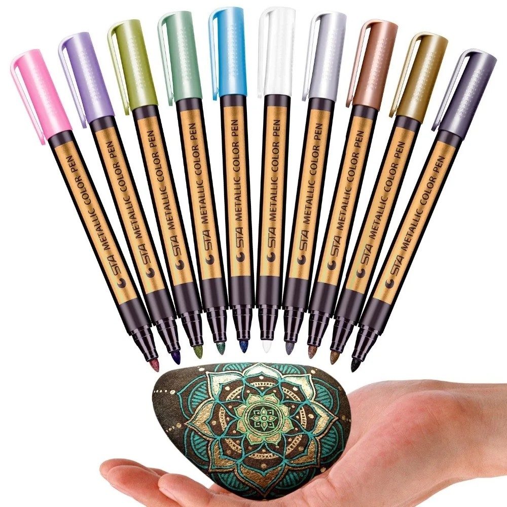 Jual STA Metallic Marker Pens 10 Colors Stone Painting Medium Point ...