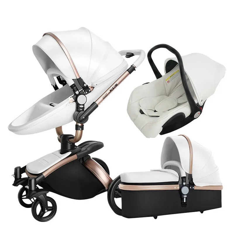 Jual New baby stroller 3 in1, PU leather baby carriage,Newborn Two-way ...