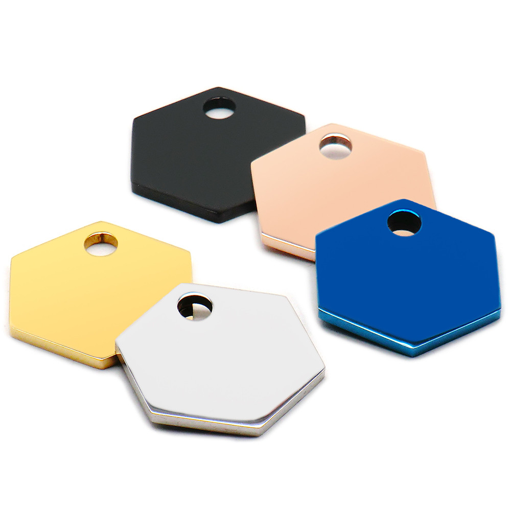 Jual Wholesale 100Pcs Stainless Steel Hexagon Pendant Dog Tag Hole Pet ...