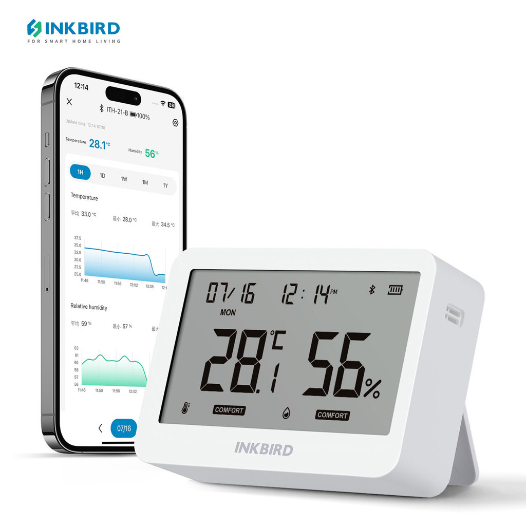 Jual INKBIRD 6-In-1 Indoor Temperature Humidity Monitor 3.8inches LCD ...