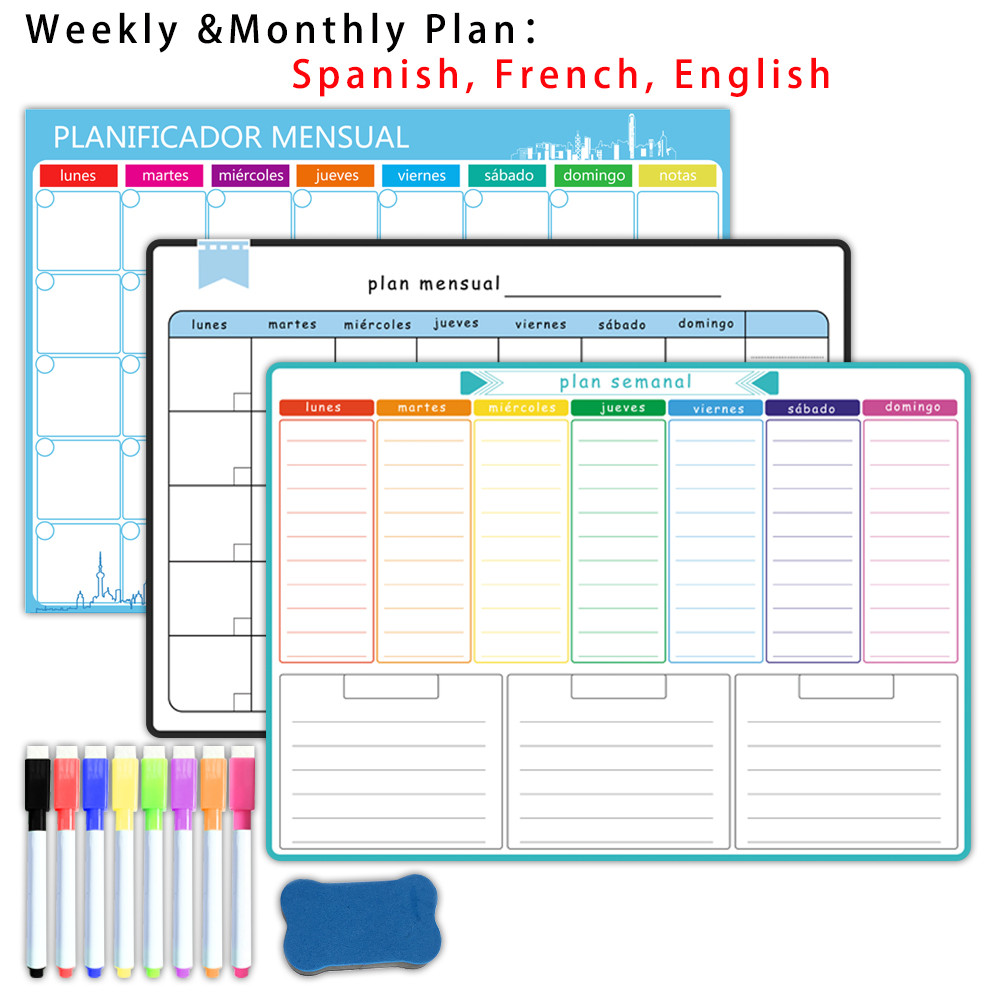 Jual Weekly &Monthly PlannerSpanish, French, English.Dry Erase ...