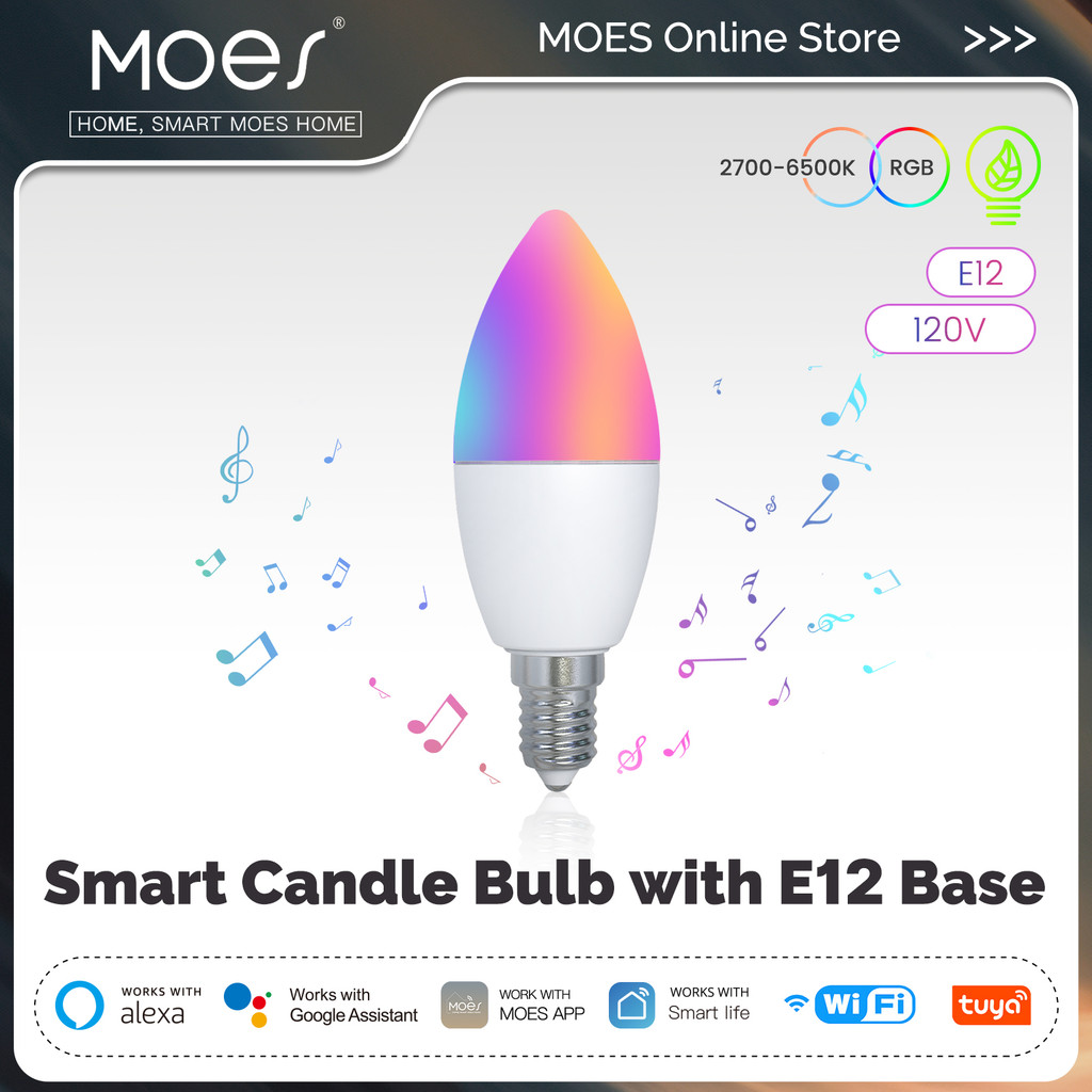 Jual MOES Tuya WiFi Smart E12 5W 1600 Million Colors Candle LED Light ...