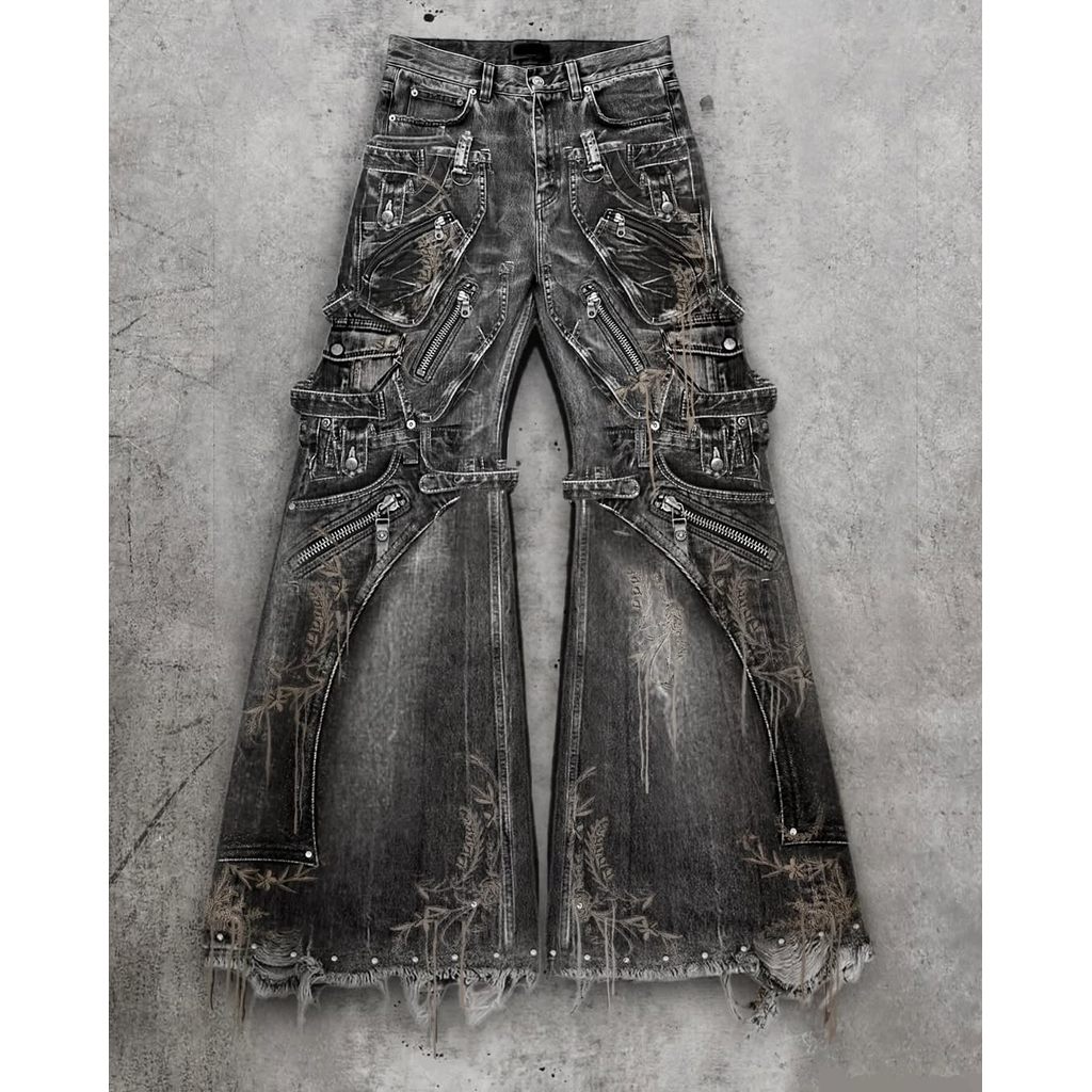 Jual Oversized Pockets with Wide Legs Floor Mopping Y2k Mens Jeans Hip ...