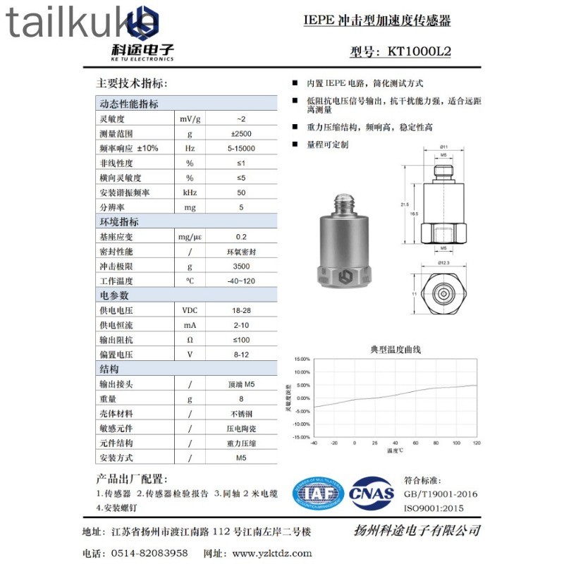 Jual Piezoelectric Acceleration Sensor/Iepe/Uniaxial/Vibration Sensor ...