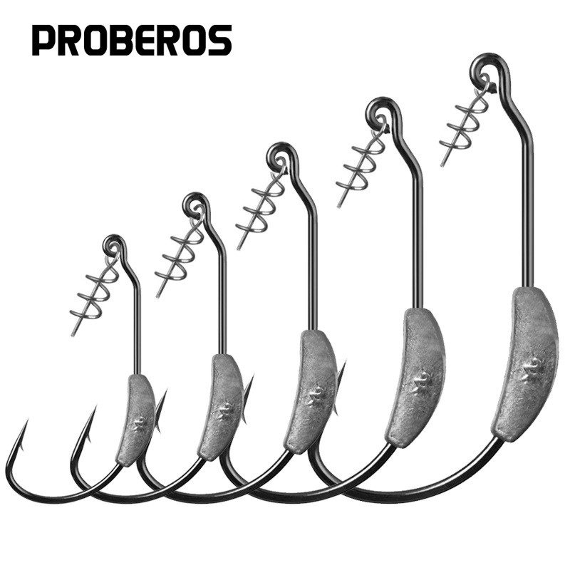 Jual PRO BEROS 5Pcs Offset Fishing Hooks Weighted Crank Hook Soft Baits ...