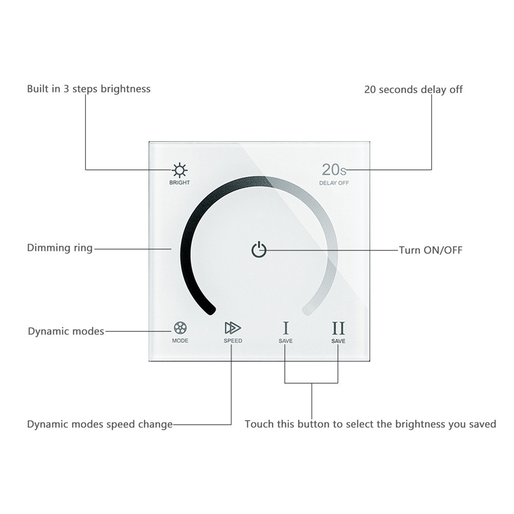 Jual Smart Touch Panel LED Dimmer Controller DC 12V 24V 4Ax3 Channel ...