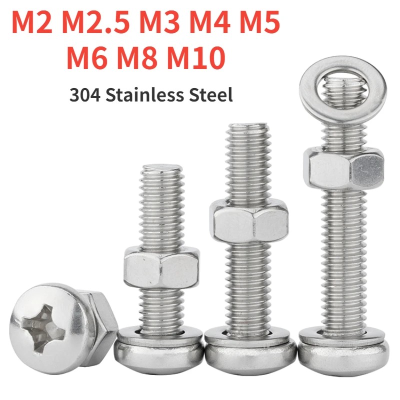 Jual M2 M2.5 M3 M4 M5 M6 M8 M10 3 In 1 Three-Piece Combination 304 Stainless Steel Screw Nut ...