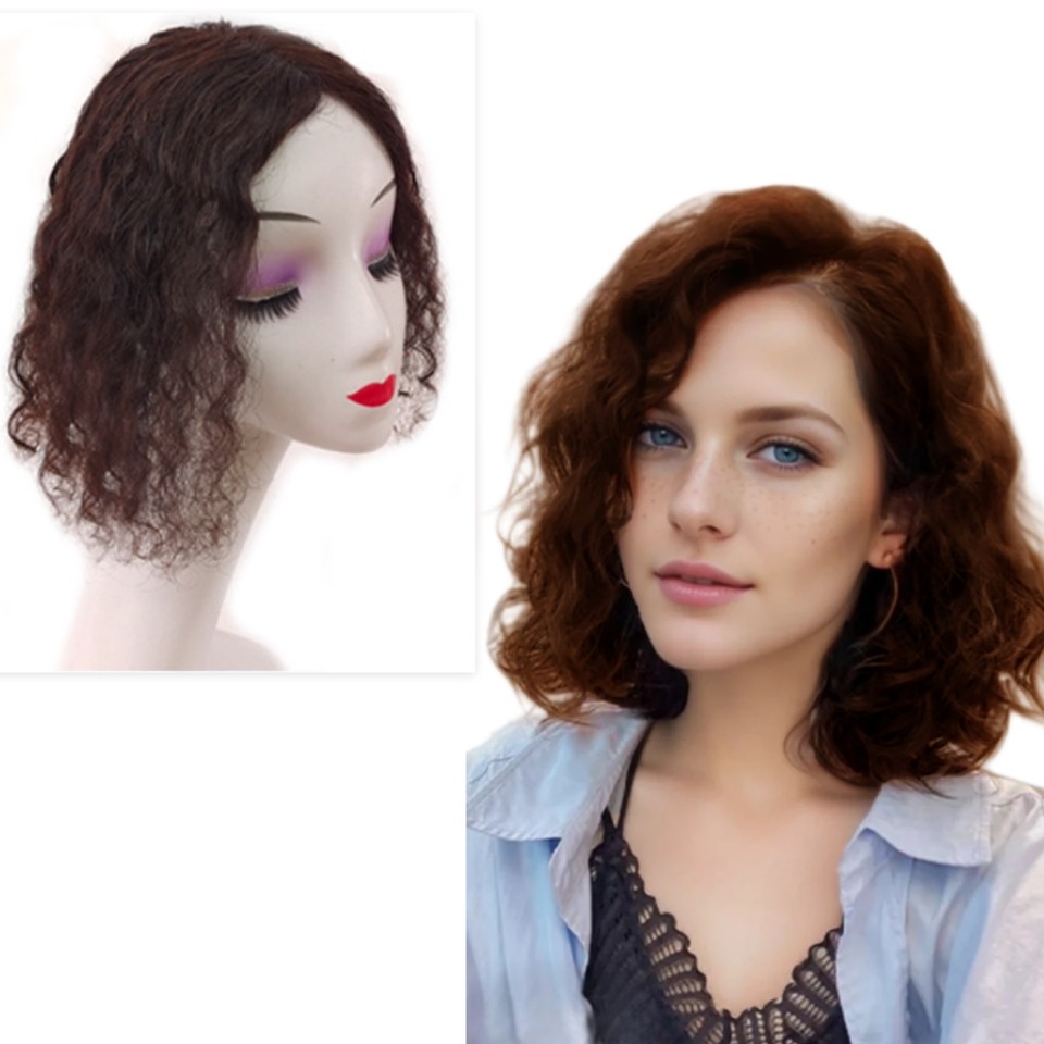Jual Curly Wavy Swiss Lace Human Hair Toppers For Women Increases Hair ...