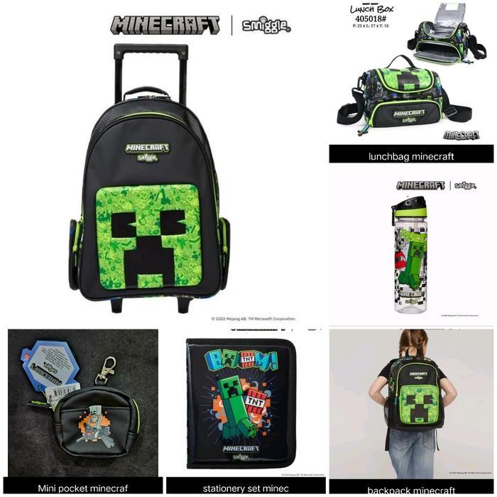 Jual Smiggle Minecraft Backpack, Trolley, Lunch Bag,Botol, Mini Pocket ...