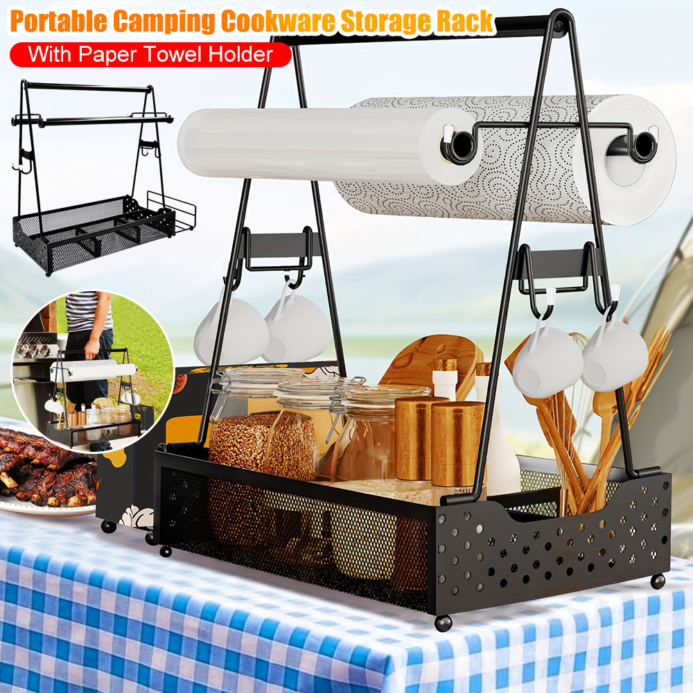 Jual Portable Camping Cookware Storage Rack BBQ Utensil Grill Caddy ...