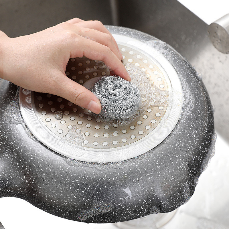 Jual Steel Wire Cleaning Ball Dishwashing Pot Pans Scrubber Stainless ...