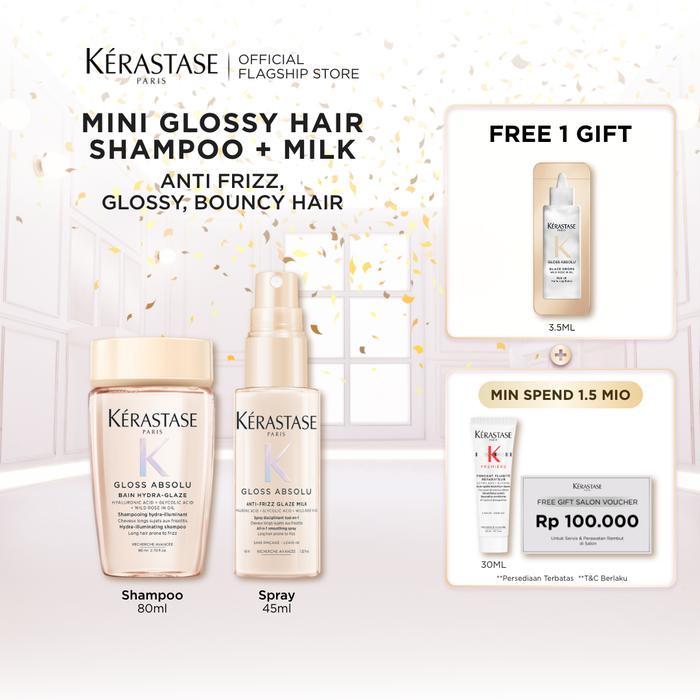 Jual Kerastase Mini Glossy Hair Shampoo + Milk - Glaze Drop Hair Oil ...