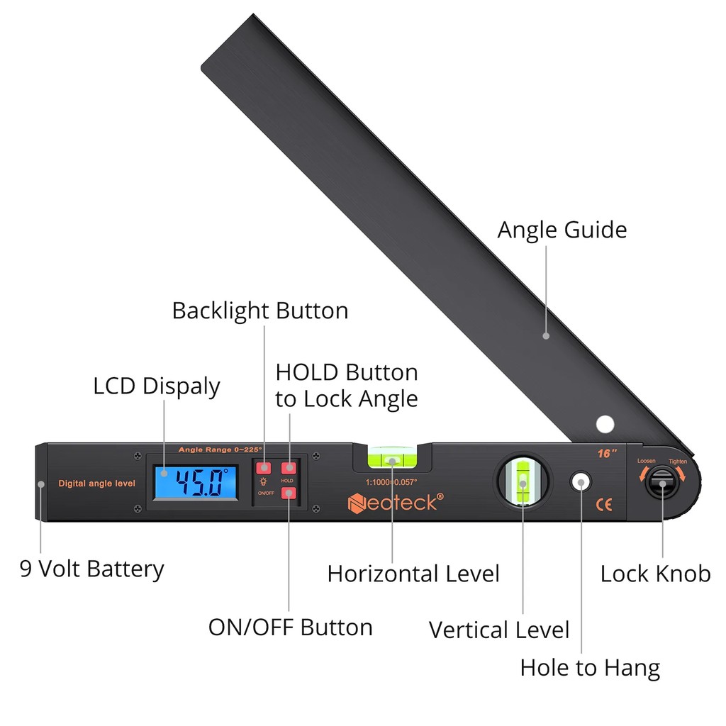 Jual AliExpress Collection Neoteck 0-225° LCD Digital Protractor Spirit ...