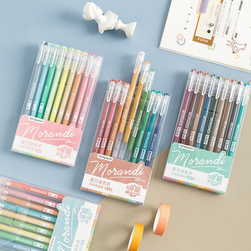 Jual 9pcs Morandi Gray Pens Set Multi Color Gel Ink Pens Vintage Marker ...