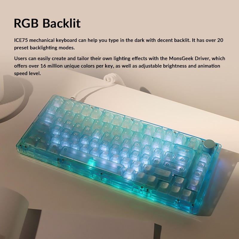 Jual Akko MonsGeek ICE 75 Mechanical Keyboard Multi Modes RGB Backlit ...