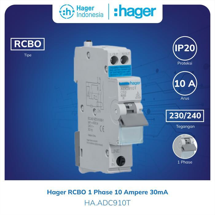 Jual Hager RCBO 1 Phase 10 Ampere 10A 6kA 30mA ADC910T 1P+N | Shopee ...