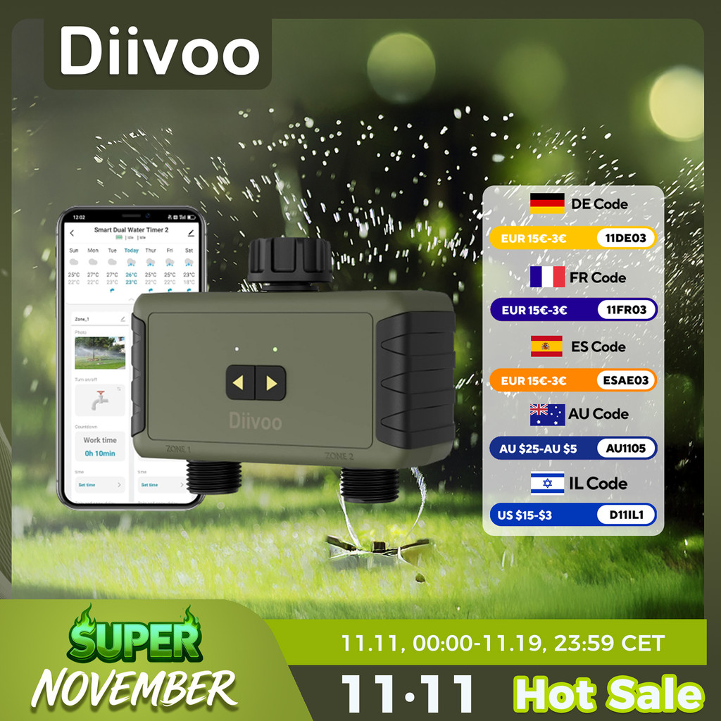 Jual Diivoo Bluetooth Sprinkler Timer 2 Zone, Smart Water Timer for ...