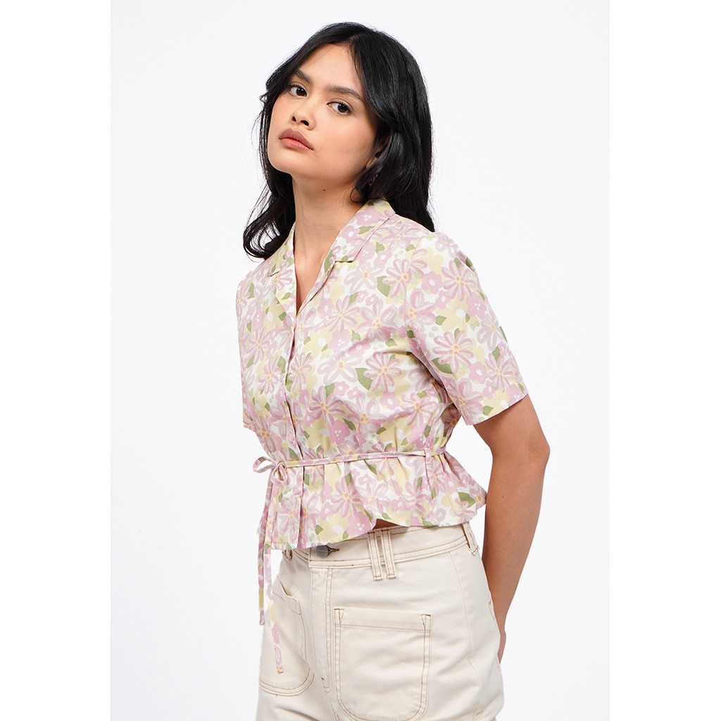 Jual COLORBOX Belted Short Sleeve Printed Blouse Lt. Pink | Shopee ...