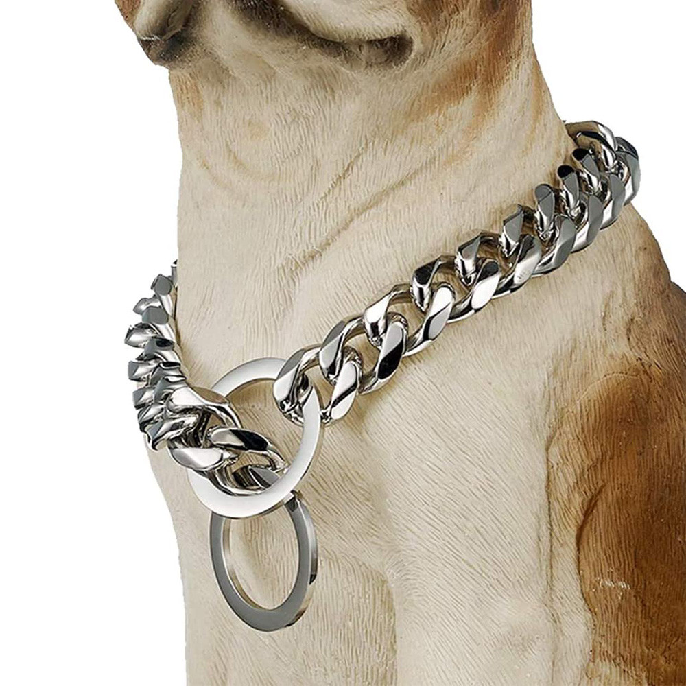 Jual Dog Chain Collar Silvery Golden 15MM Width Cuban Link Chain for ...