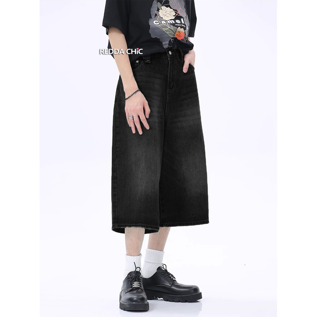 Jual ReddaChic Acubi Fashion Brushed Baggy Jorts Men Vintage Black Raw ...