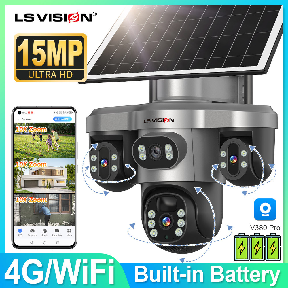 Jual LS VISION Tri-lens Three-screen 3-PTZ 4G/Wifi Solar Security ...