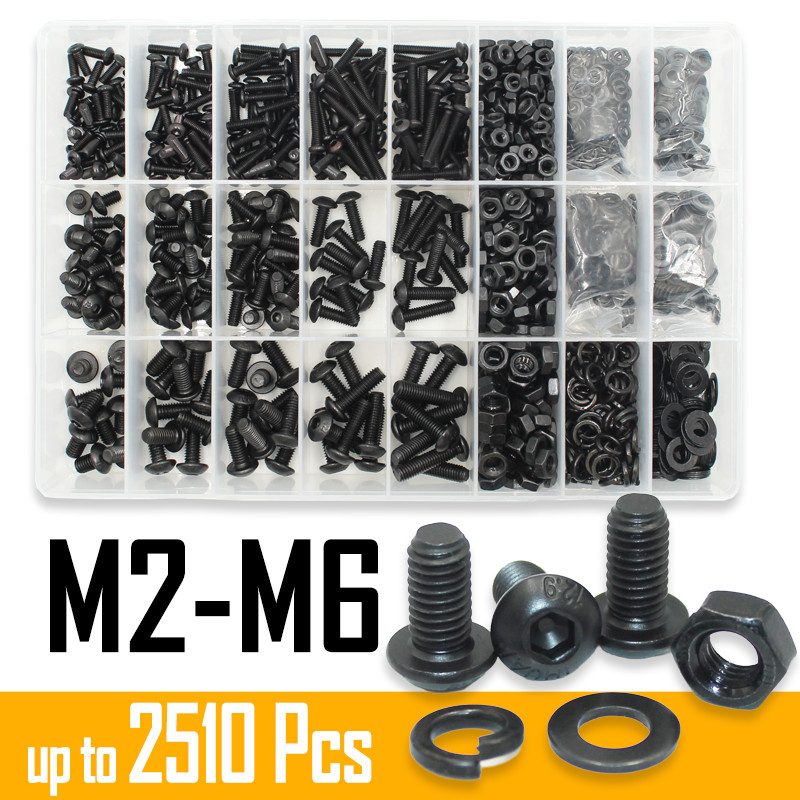 Jual 2510P Round Hex Cap Screw Kit M2 M2.5 M3 M4 M5 M6 10.9 Grade Black ...
