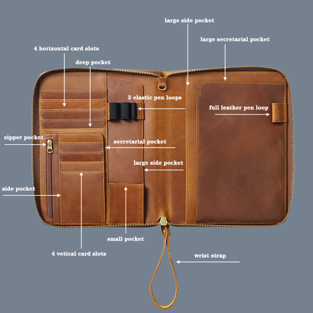 Jual High-end Genuine Leather Zipper A5 Planner Cover for Hobonichi ...