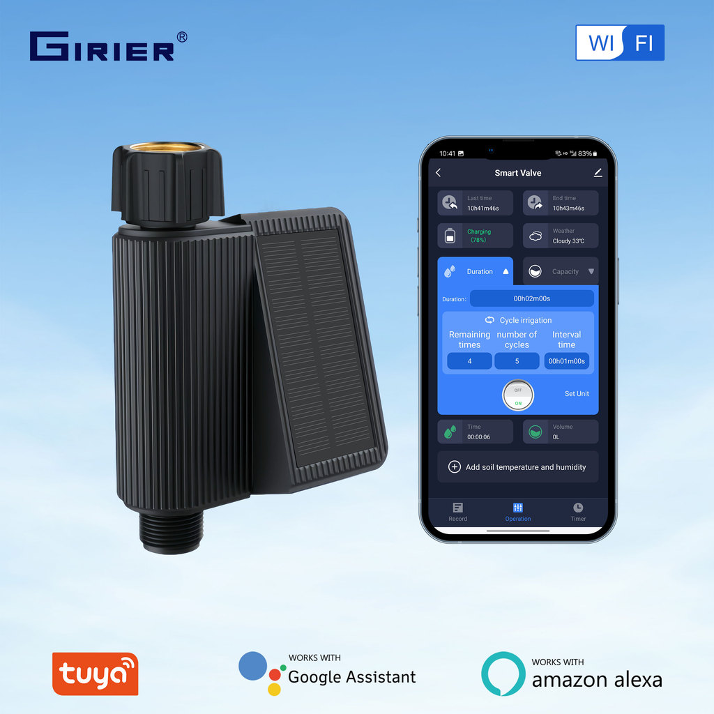 Jual GIRIER Tuya Smart Water Timer Solar Powered Wifi Hose Faucet Timer ...