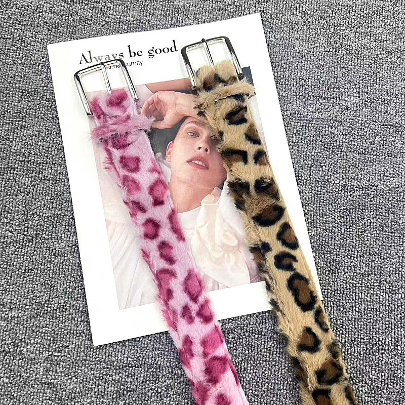 Jual Y2k pink fur Leopard Print Belts Women Vintage Design Zebra Print ...