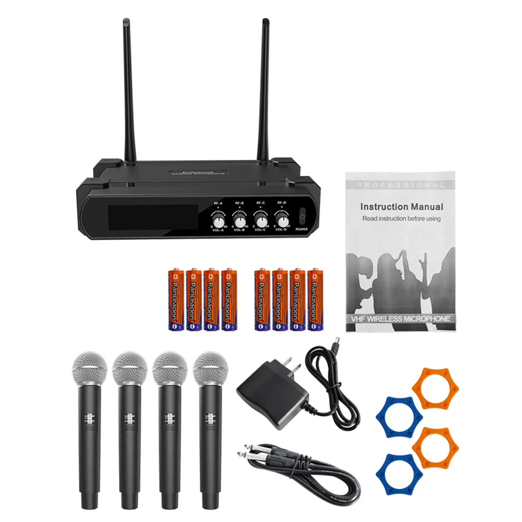 Jual 4Channel Vhf Wireless Mic Kit 4 Metal Mics & Receiver Box Ideal ...