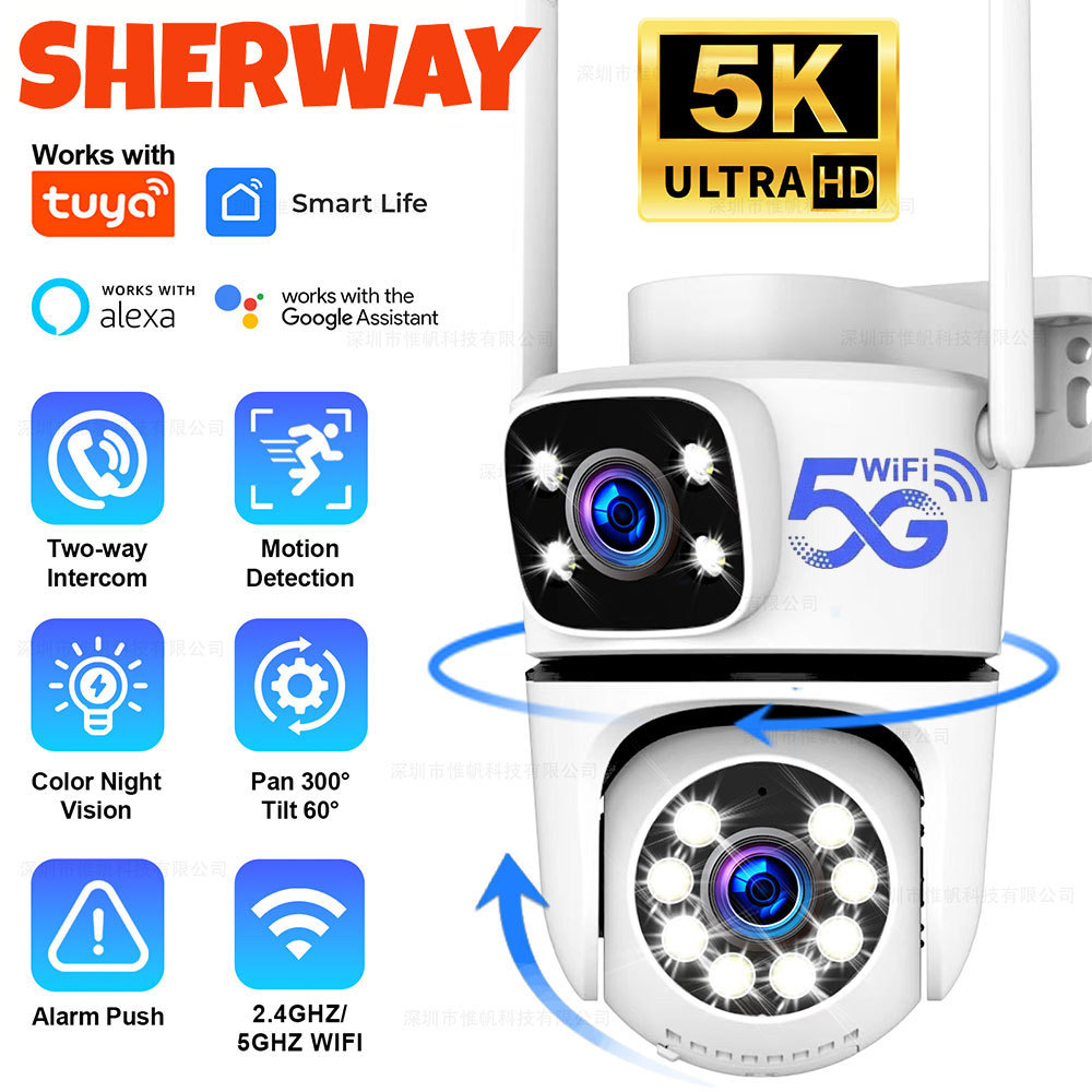 Jual Tuya 5K 10Mp Wifi Ip Camera Outdoor 5G Wifi Dual Lens Ptz Cam ...