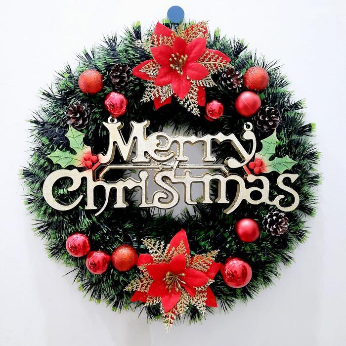 Jual Christmas Krans 45 Cm Dekorasi Hiasan Pintu Daun Lingkar Natal ...
