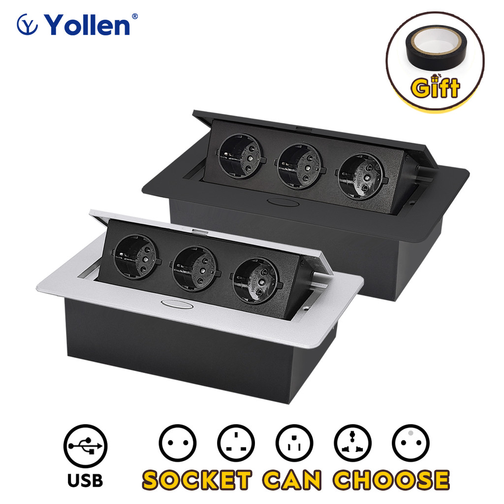 Jual All Aluminum Panel Eu Standard Hidden Type Table Socket 3 Way ...