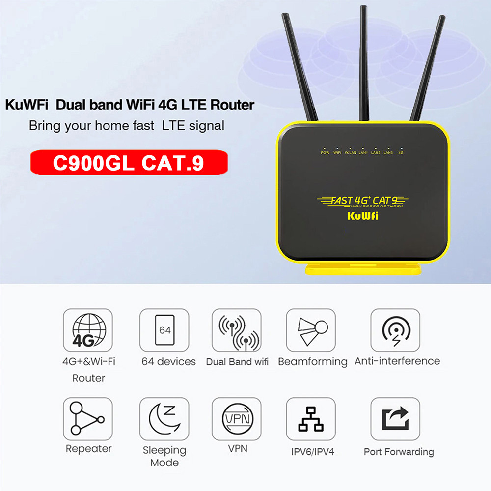 Jual Kuwfi Cat9 4G+ Router 1200Mb 2.4G 5Ghz Wifi Router 4G Lte Em ...