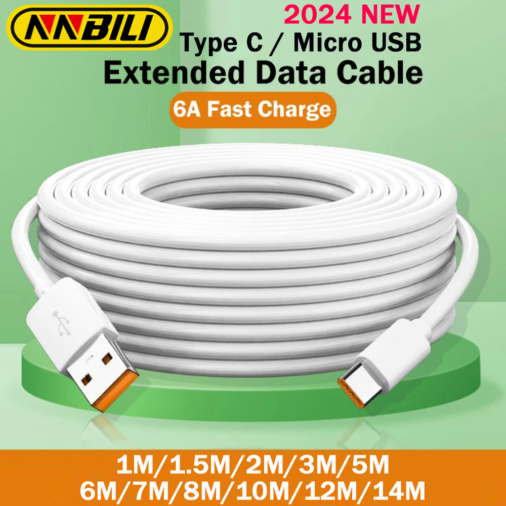Jual Nnbili 2024 New 1M-14M Extra Long Micro/Type C Usb C Charge Cable ...