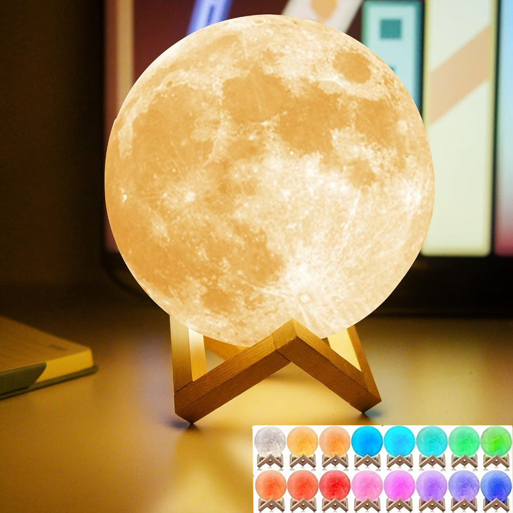 Jual 16 Colors 3D Printed Moon Lamp USB Plug LED Night Light with ...