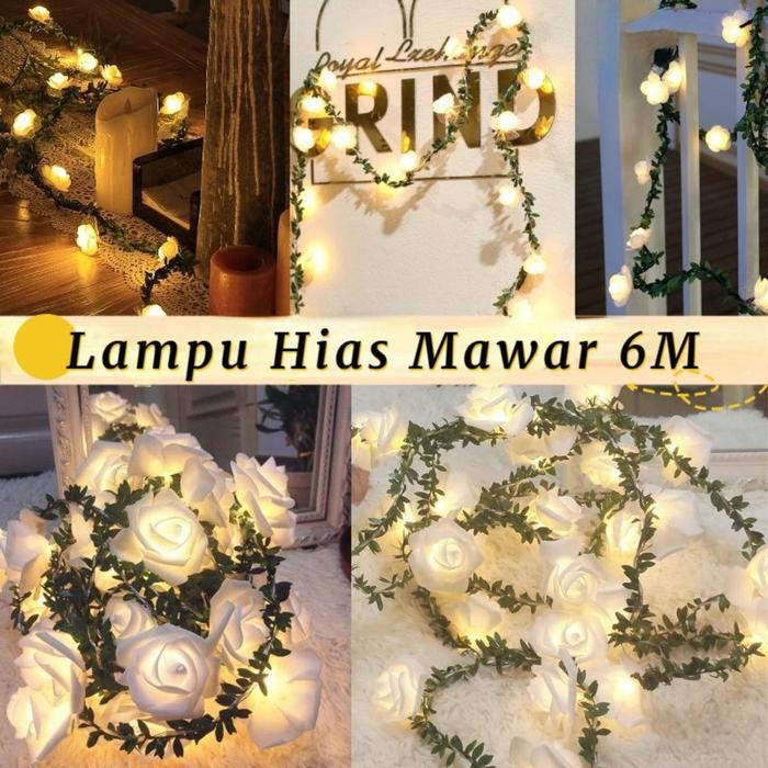 Jual Lampu Hias Mawar 6M/Lampu Mawar Baterai LED/Lampu Tali Mawar Lampu ...