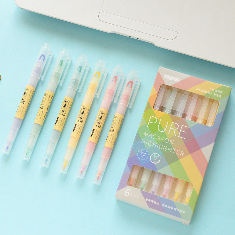 Jual 6pcs/Set Double Tip Highlighter Morandi Focus Pens window ...