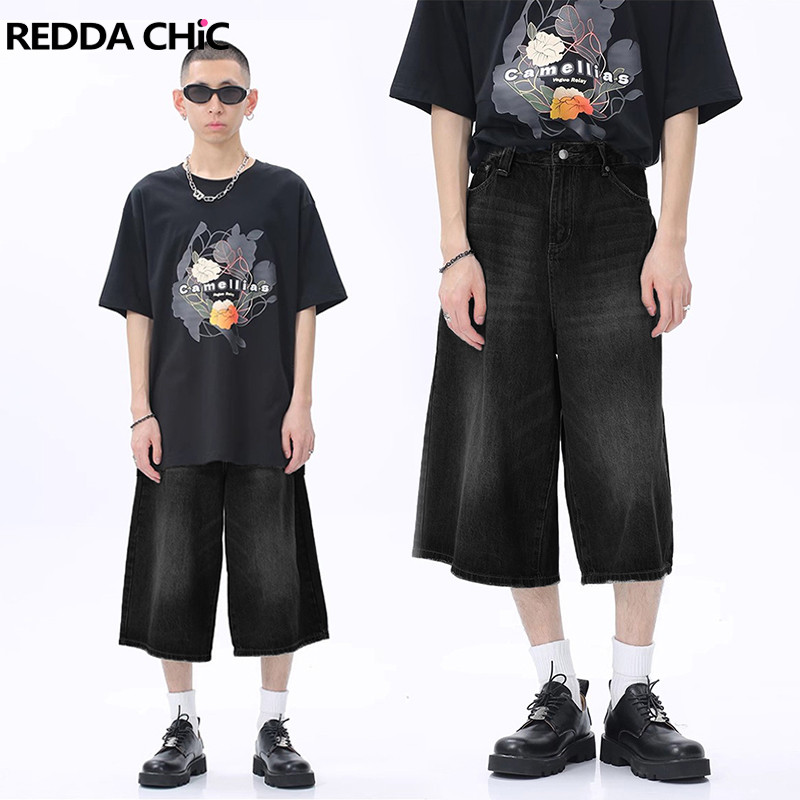 Jual ReddaChic Acubi Fashion Brushed Baggy Jorts Men Vintage Black Raw ...