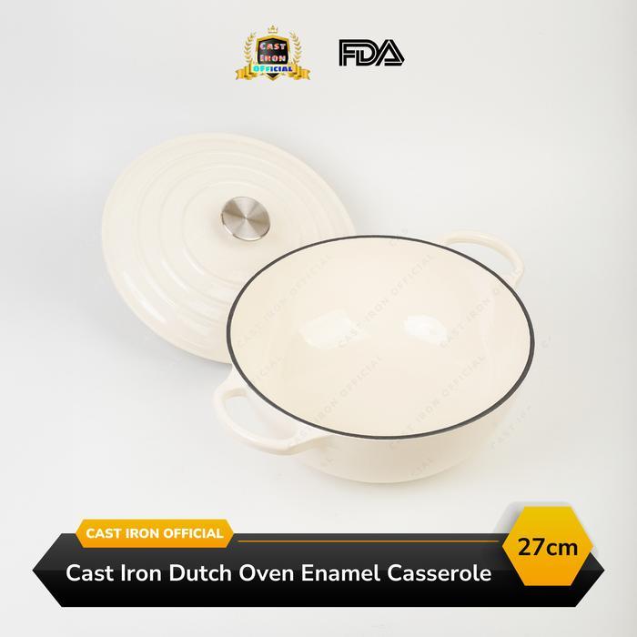 Jual Cast iron dutch oven casserole pan 27 cm full cover enamel panas ...