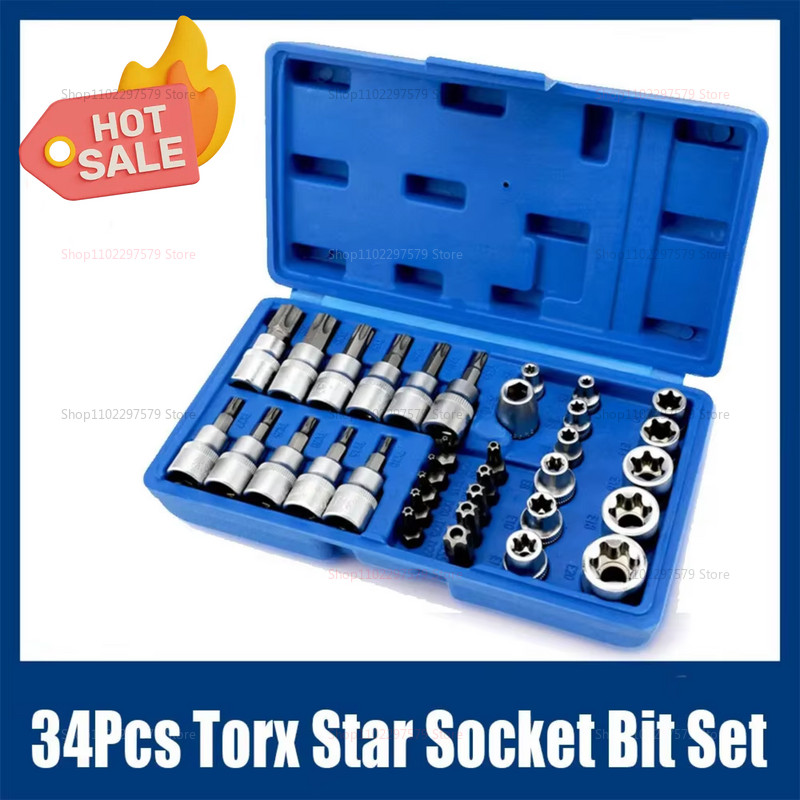 Jual 34Pcs Torx Star Sockets and Bits Set E-Security Male Female Drive ...