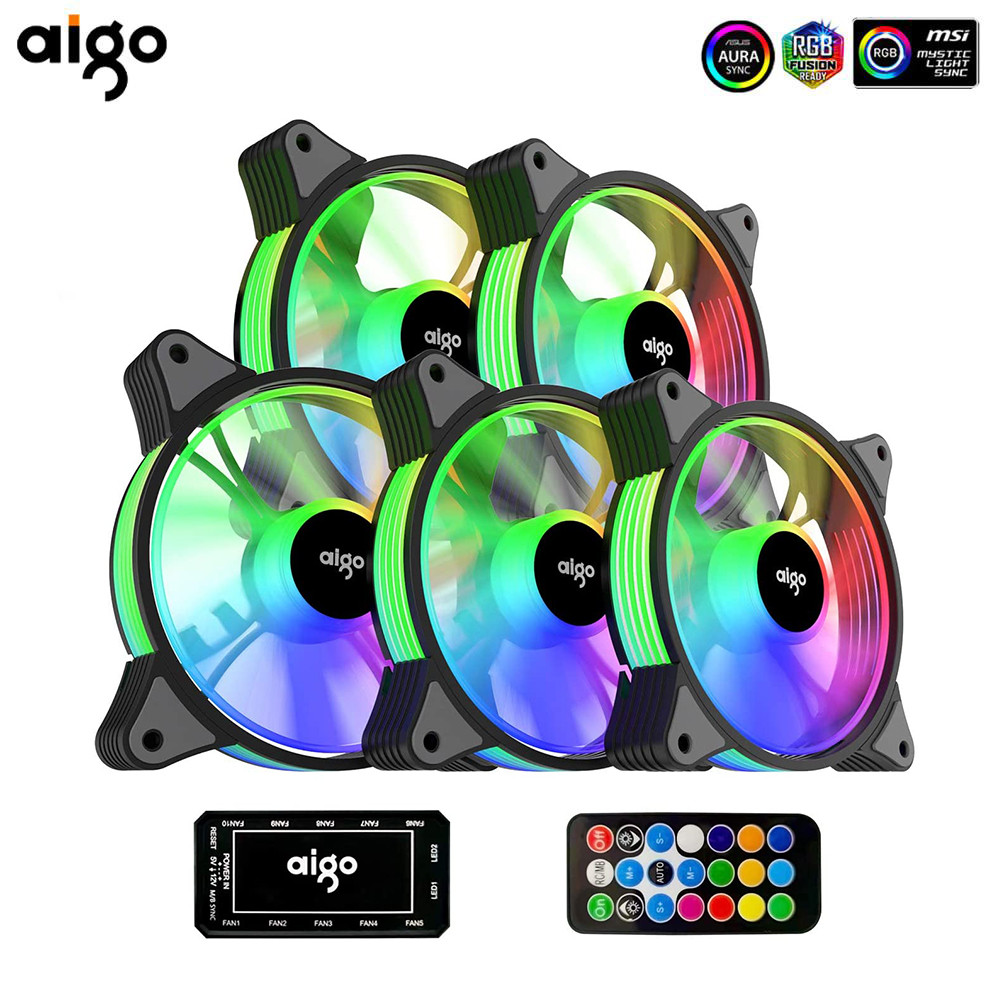 Jual Aigo AR12 120mm pc computer Case Fan RGB Heatsink aura sync sata ...