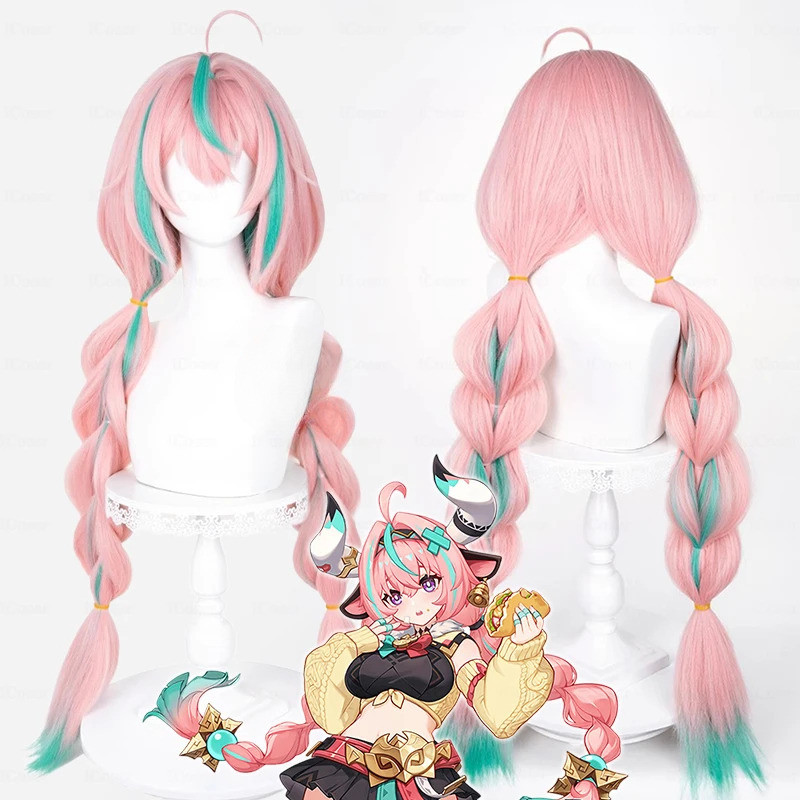 Jual Varesa Cosplay Wig Genshin Impact Cos Long Braid Pink and Green ...