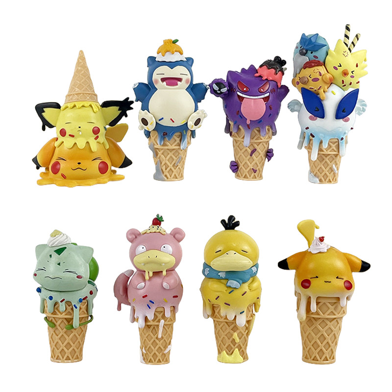 Jual 8PCS Pokemon Ice Cream Cone Anime Figures Bulbasaur Snorlax ...