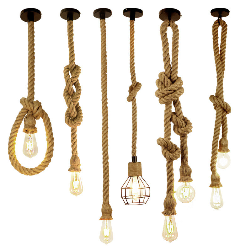 Jual Vintage Hemp Rope Pendant Light Retro Loft Industrial Hanging Lamp ...