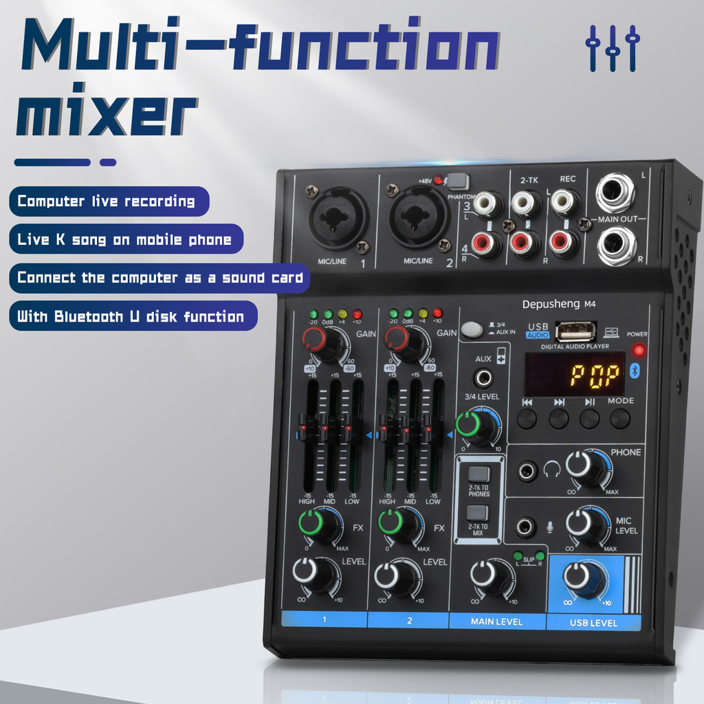 Jual Professional 4 Channel Audio Interface Mini Mixer USB Bluetooth ...