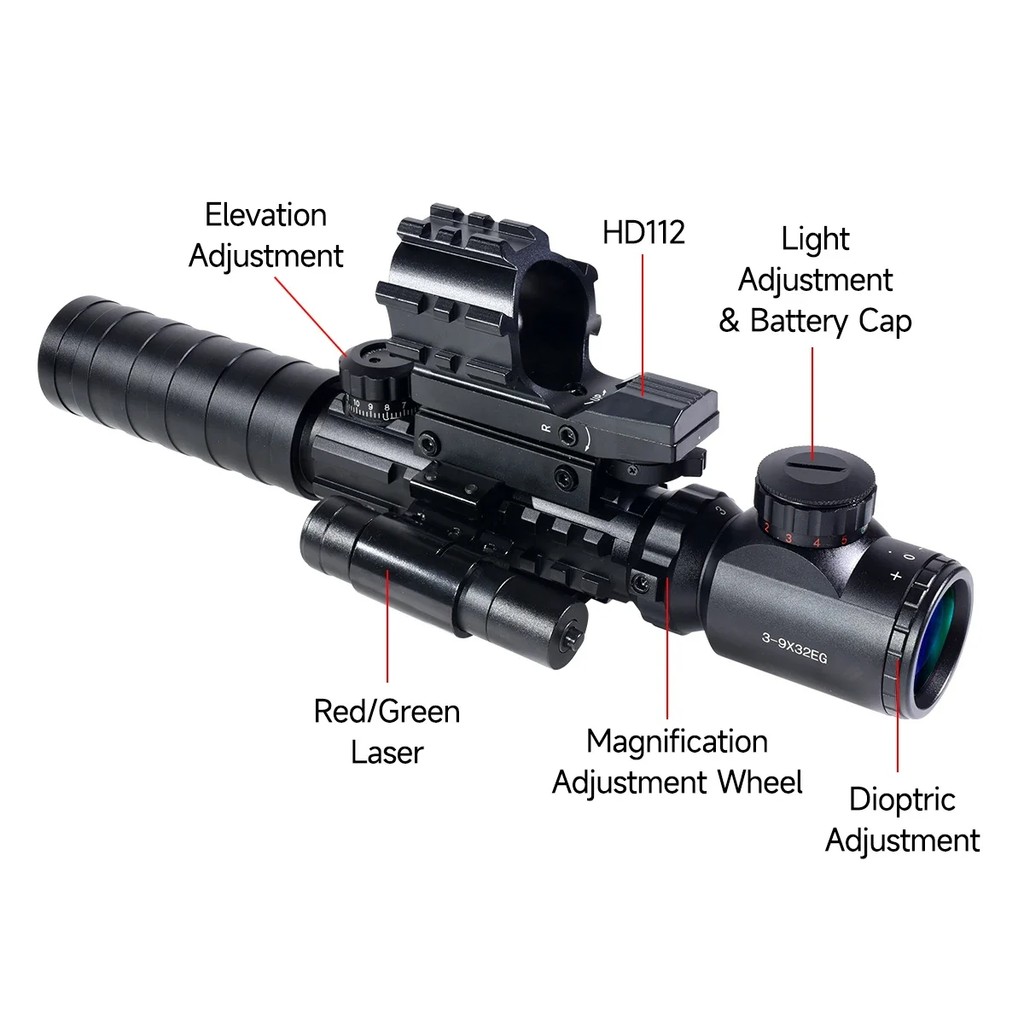 Jual Outdoor 3-9X32EG Red/Green Crosshair Optic Rifle Sight with Red ...